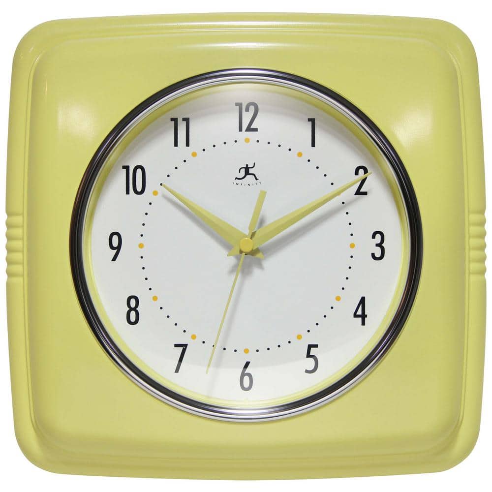 Infinity Instruments 9.25 in. Retro Square Yellow Resin Wall Clock ...