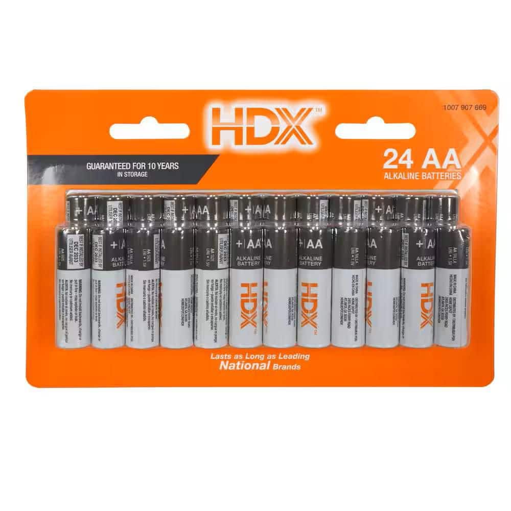 HDX AA Alkaline Battery (24-Pack), Double A Batteries For Consumer ...