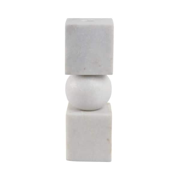 Liv & Skye White 9 in. Stone Geometric Chunky Marble Taper Candle ...