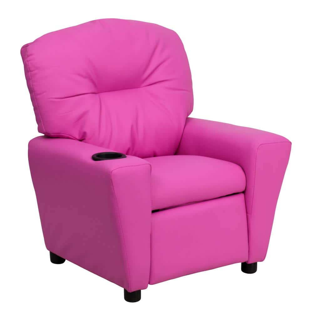 Flash Furniture Contemporary Hot Pink Vinyl Kids Recliner with Cup ...
