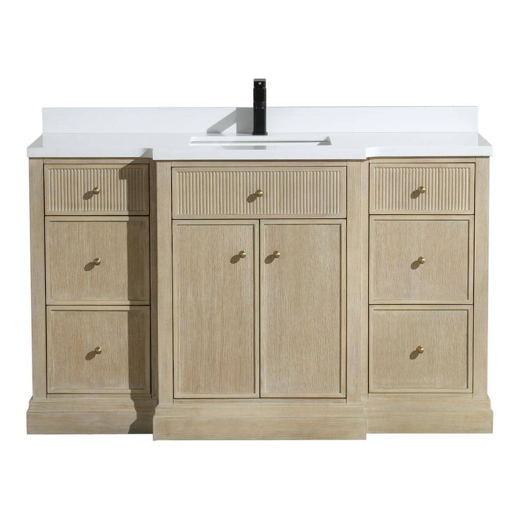 Ari Kitchen and Bath Redondo 55 W x 22 in. D x 34.5 H Single Bath Vanity in Ash Oak with ...