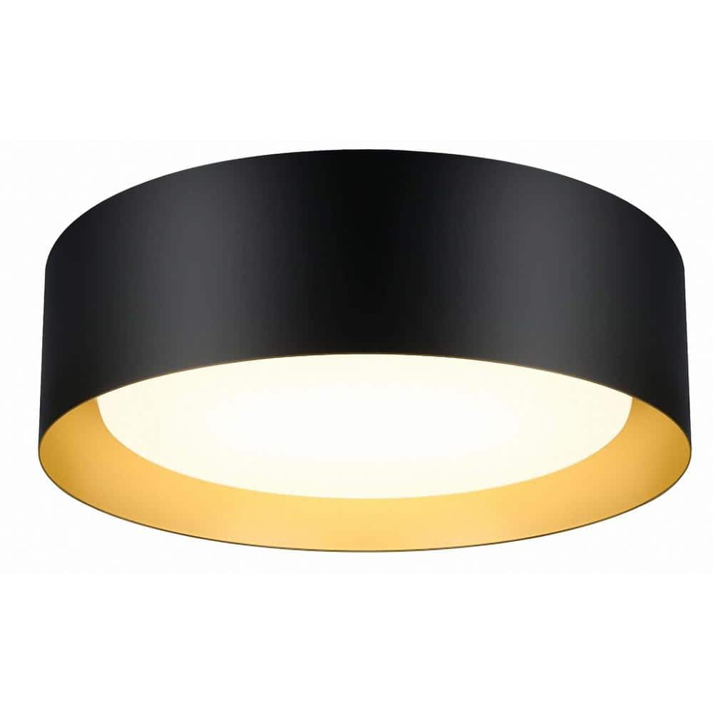 YANSUN 12in. Black and Gold Flush Mount Ceiling Light, 21W 1250LM LED ...