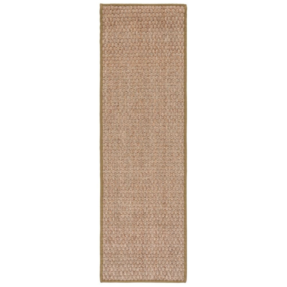 SAFAVIEH Natural Fiber Natural/Olive 3 ft. x 8 ft. Border Woven Runner ...