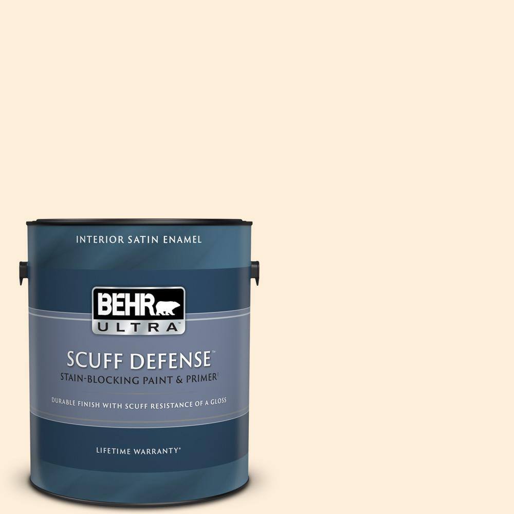 BEHR ULTRA 1 gal. #70 Linen White Extra Durable Satin Enamel Interior ...
