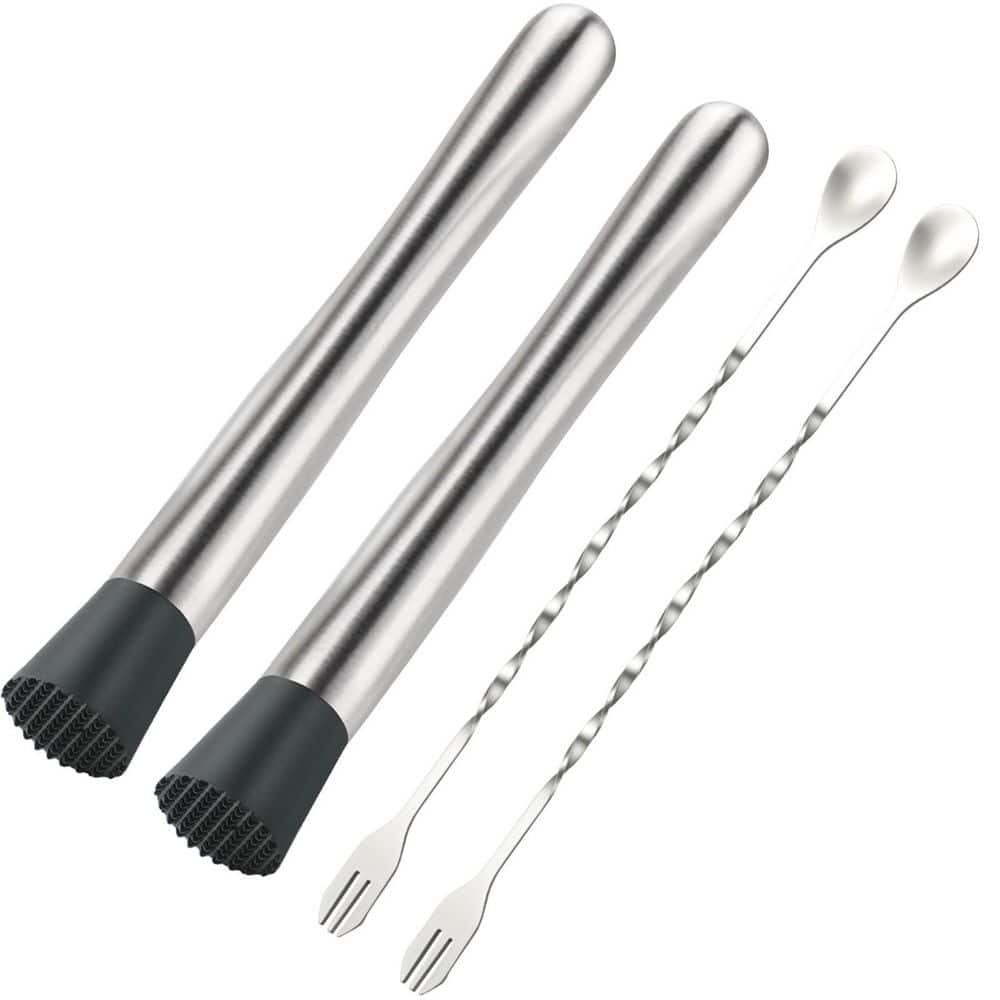 Wudkey 4-Pieces 10 in. Stainless Steel Muddler and Spoon Set, Cocktail ...
