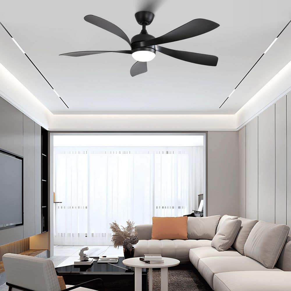 52 in. Indoor Black Downrod Mount Standard Ceiling Fan w/Dimmable LED Light Remote Included DC ...