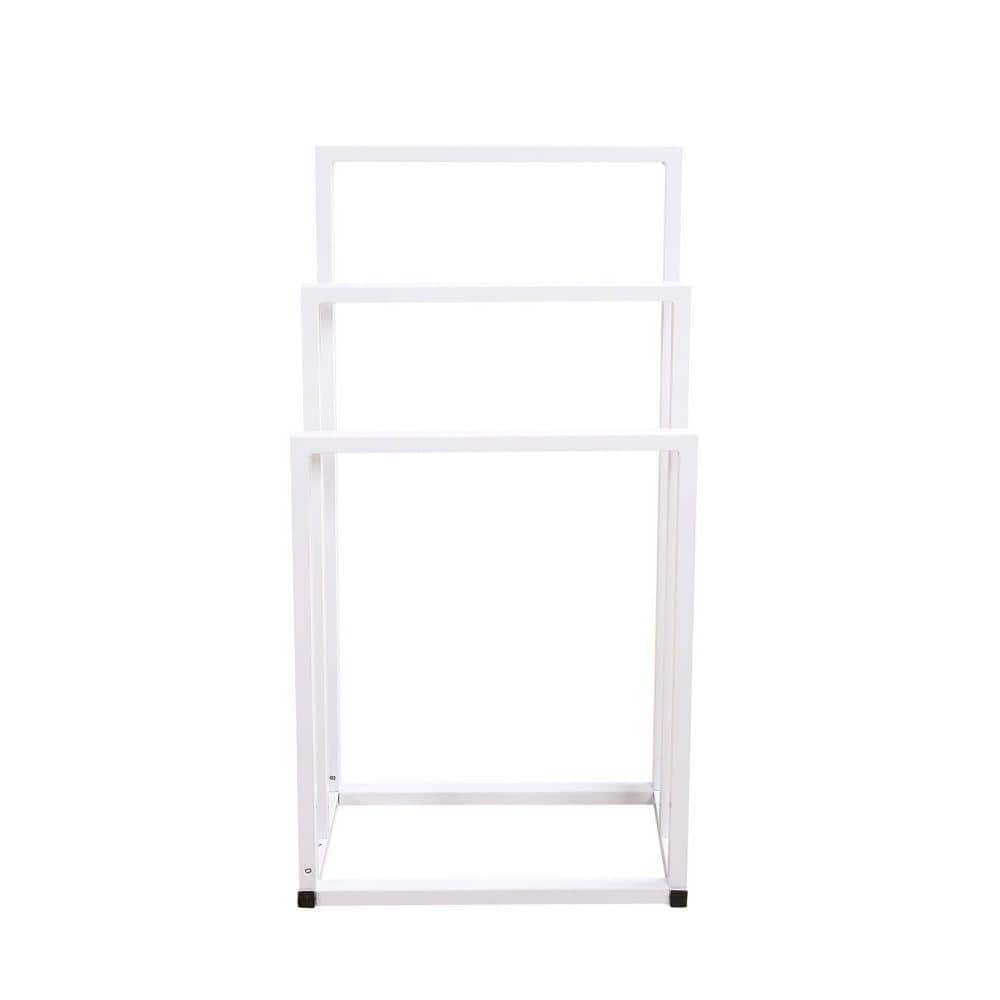 SANFANGIE Metal Freestanding 3-Bar Towel Rack in Matte White, Metal ...