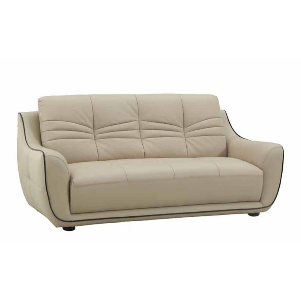 HomeRoots Charlie 86 in. Beige Solid Leather 2-Seater Chesterfield Sofa ...