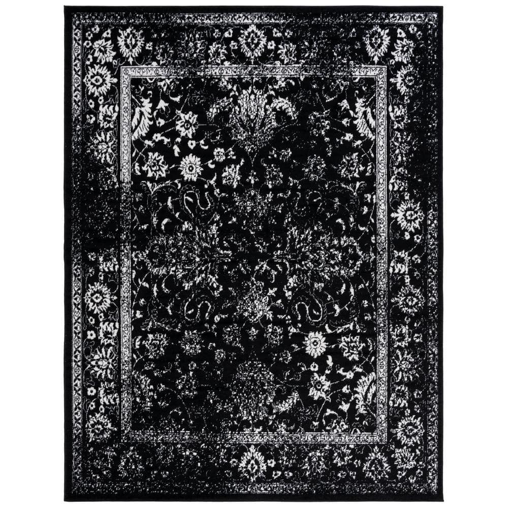 SAFAVIEH Adirondack 10 ft. x 14 ft. Black/Ivory Border Distressed Area ...