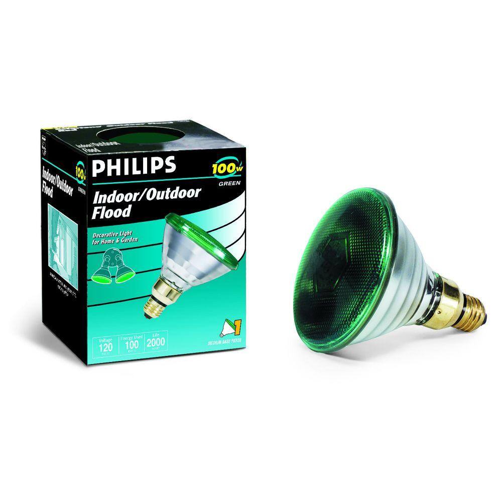 Philips 100-Watt PAR38 Incandescent Colored Flood Light Bulb Green ...