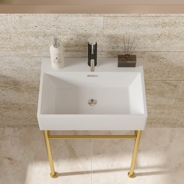 24 in. Ceramic White Console Sink Basin and Gold Legs Combo with ...