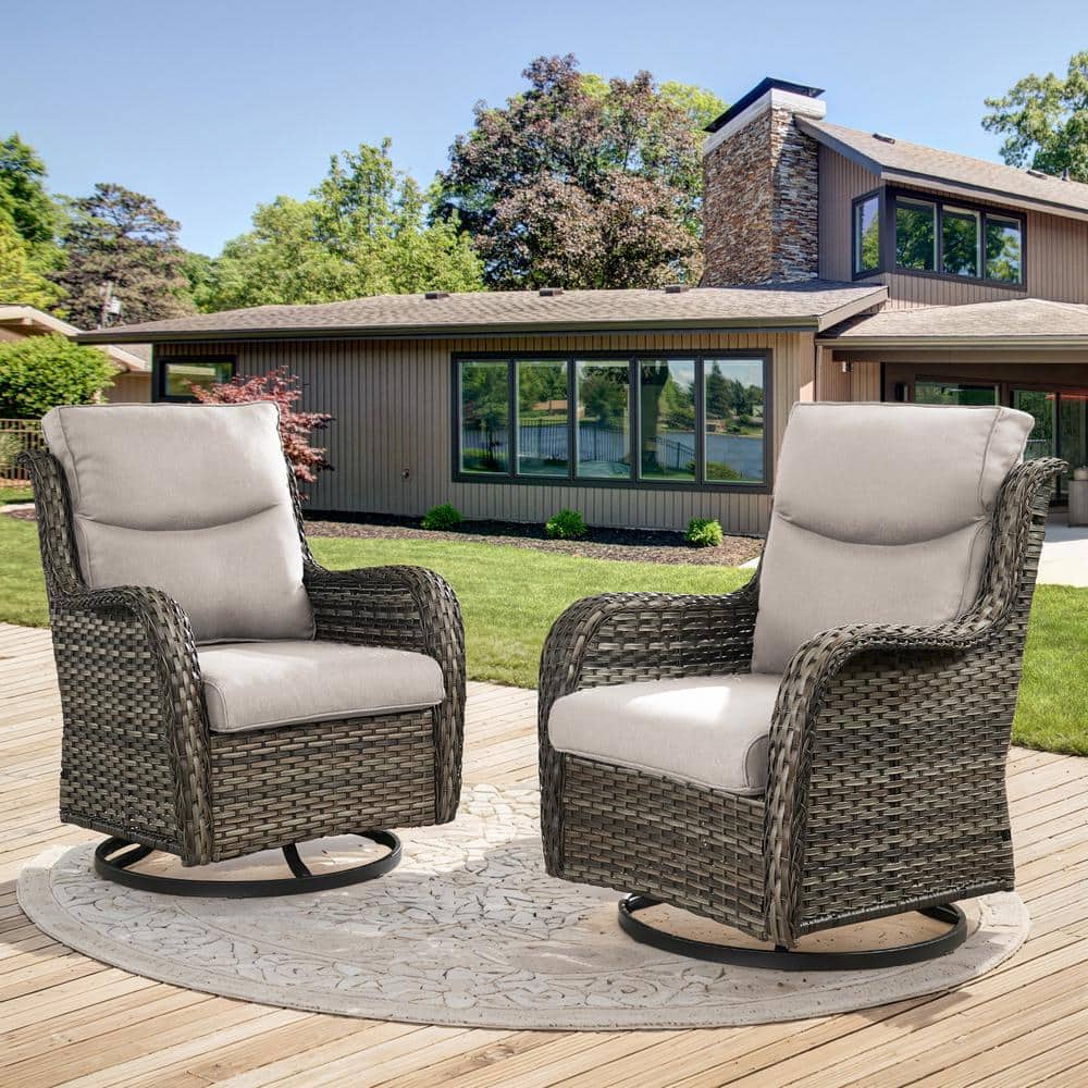 Gymojoy Carolina 2-Person Gray Wicker Outdoor Glider Patio Swivel ...