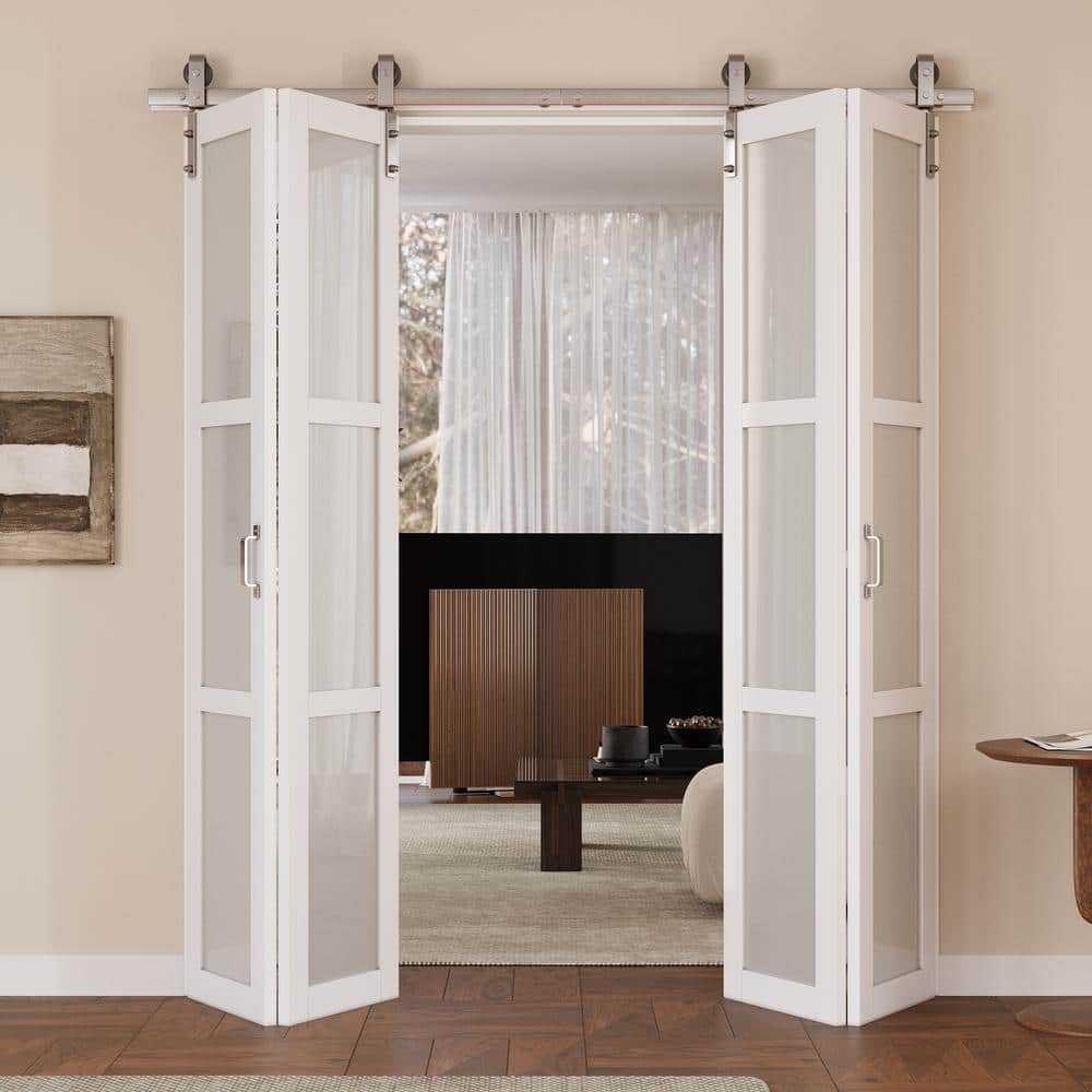 ARK DESIGN 72 in. x 84 in. 3-Lite Tempered Frosted Glass White Finished ...