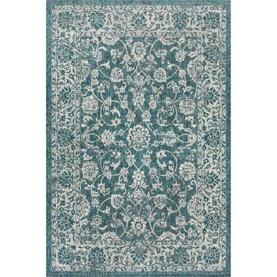 JONATHAN Y Tela Bohemian Teal/Gray 3 ft. 11 in. x 6 ft. Textured Weave ...