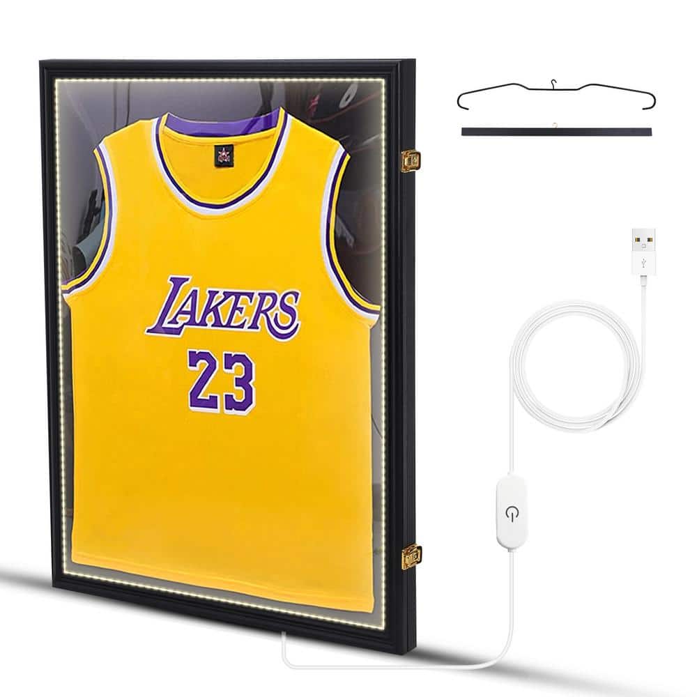 MUKE Black 24 in. x 32 in. Jersey Frame LED Display Case, Acrylic Glass ...