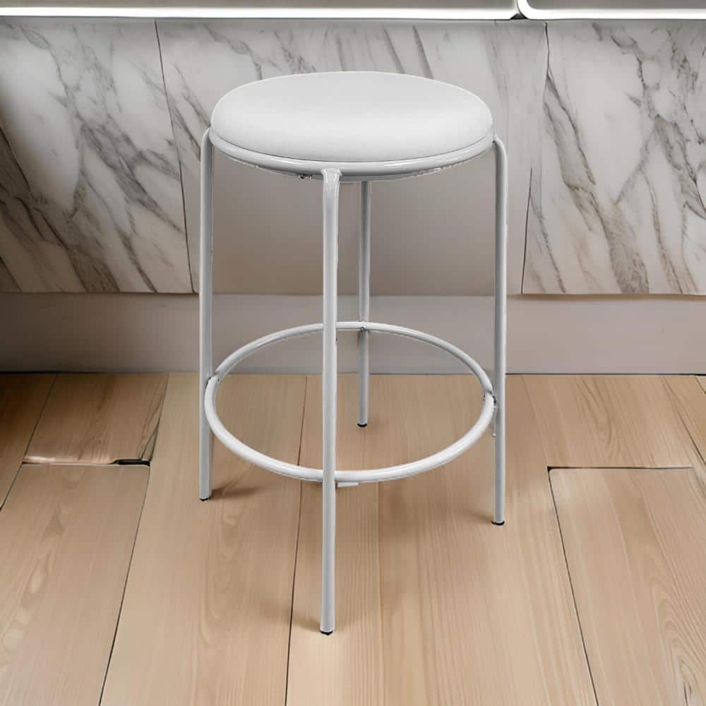 Benjara 30 in. White Backless Metal Frame Bar Stool with Faux Leather ...
