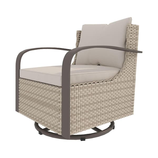 LATTOY Wicker Outdoor Rocking Chair Patio Swivel with Beige Cushions ...