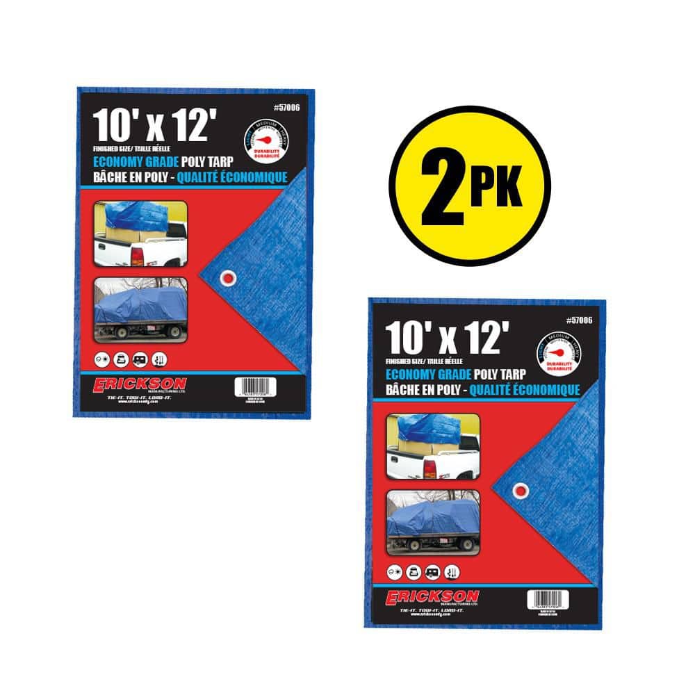 Erickson 10 ft. x 12 ft. Blue Light Duty Poly Tarp with Grommeted ...