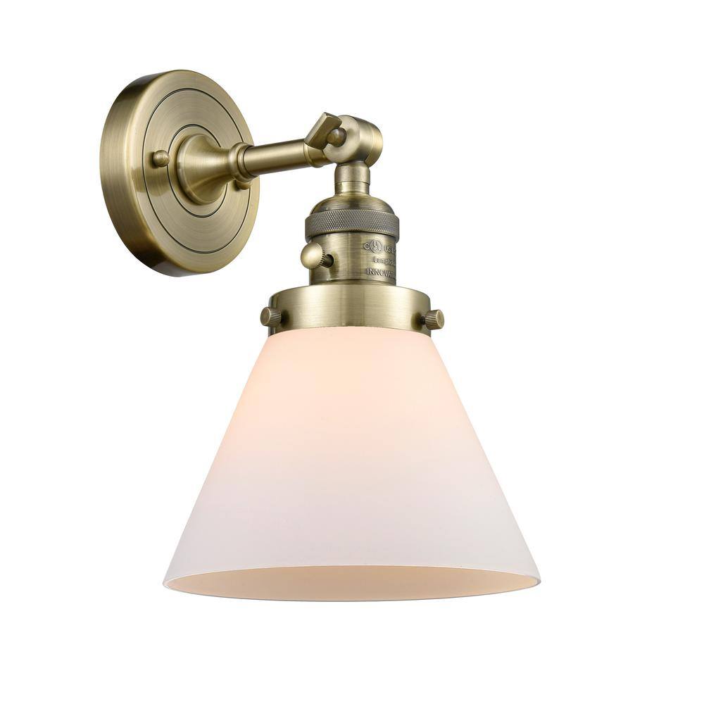 Innovations Cone 1-Light Antique Brass, Matte White Wall Sconce with ...