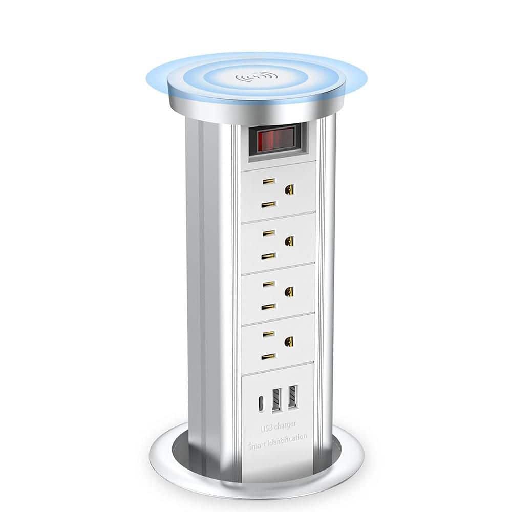Countertop Pop Up Outlet Aluminum Power Strip with USB C and 4 AC ...
