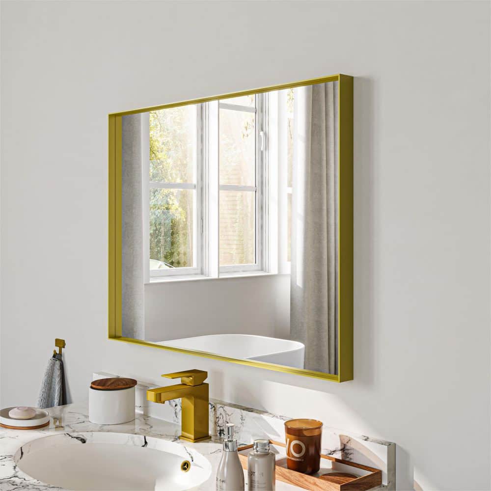 ORGANNICE 22 in. W x 30 in. H Gold Aluminum Rectangle Framed Tempered ...