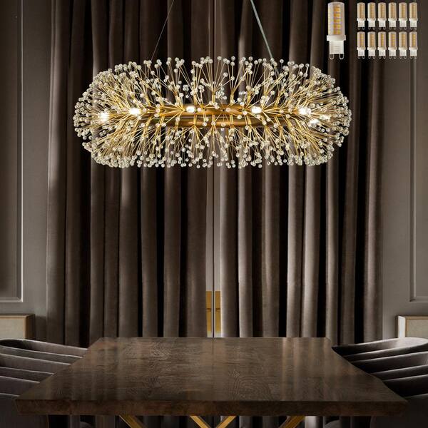 ALOA DECOR 12-Light 35 in. Stainless Steel Firework Crystal Chandelier ...