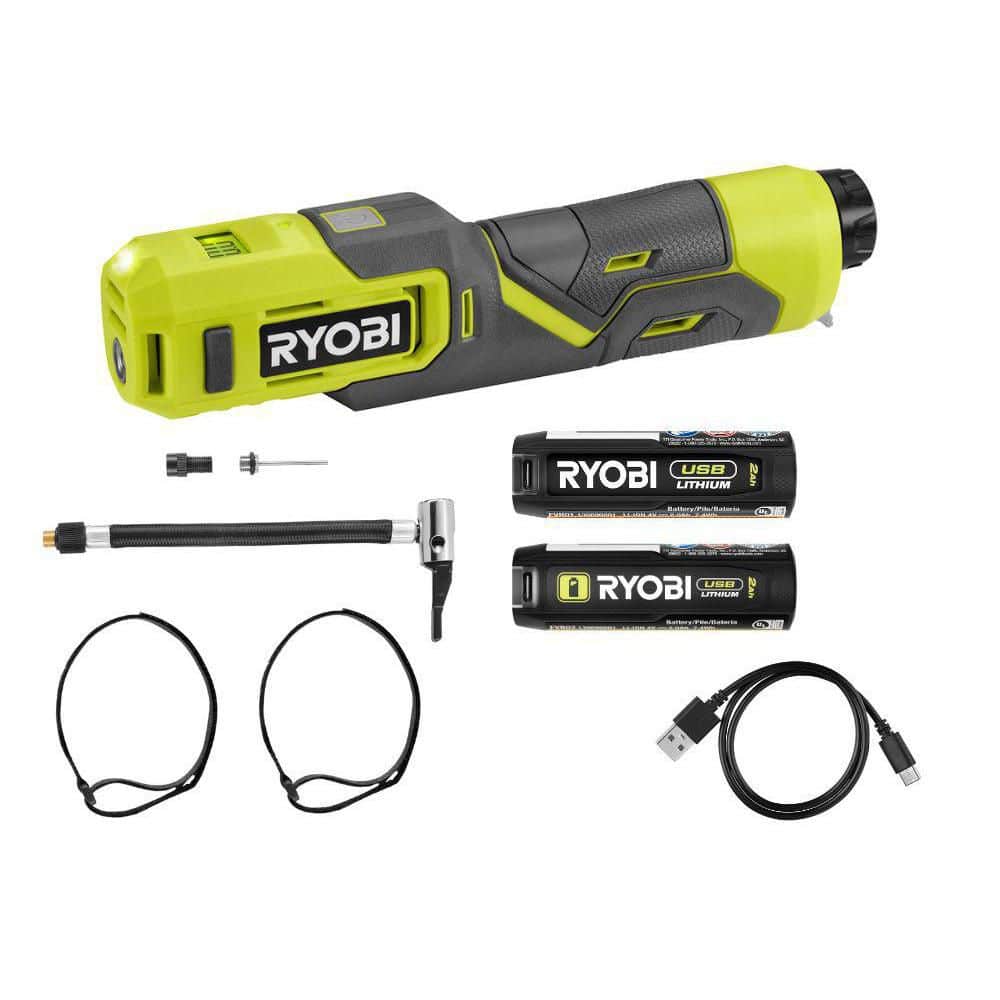 RYOBI USB Lithium High Pressure Inflator Kit with 2.0Ah USB Lithium ...