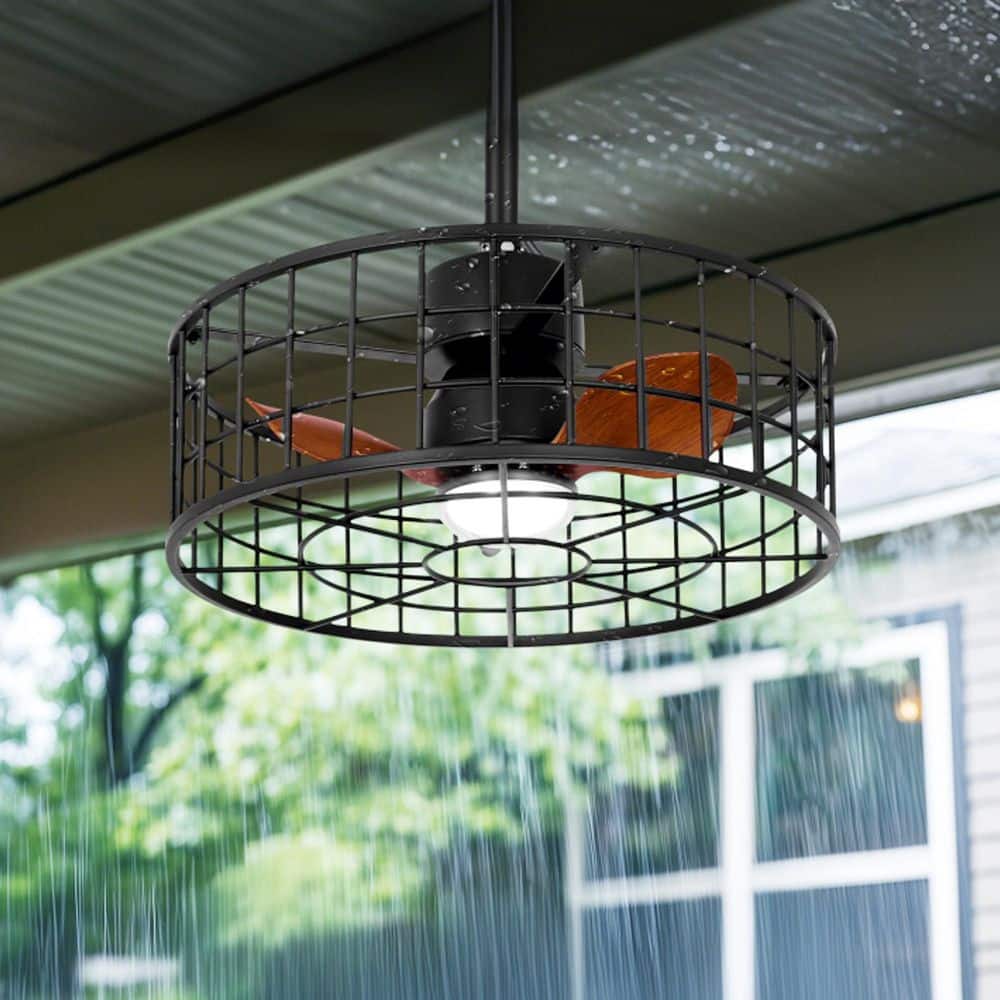 Ltemziiy 19 in. Indoor/Outdoor Black Waterproof Ceiling Fan with Lights ...