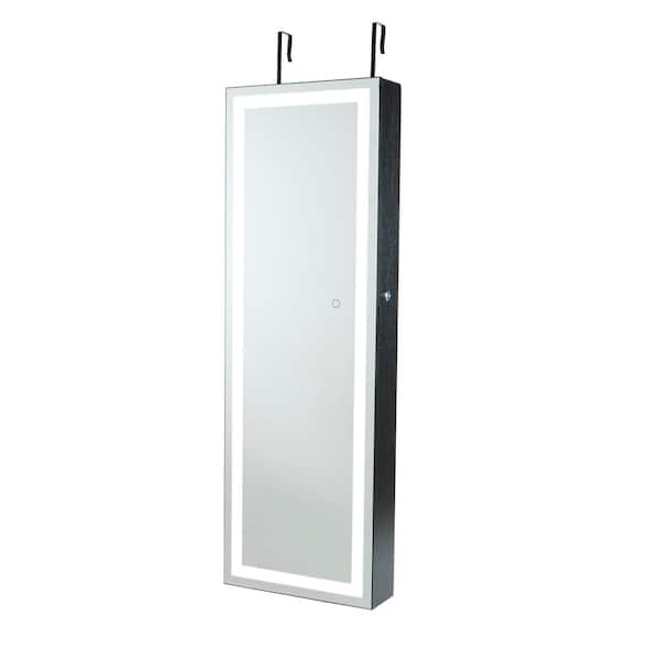 Costway Door Wall Mount Touch Screen LED Light Mirrored Jewelry Box Cabinet Storage Lockable QD B7G37MW The Home Depot