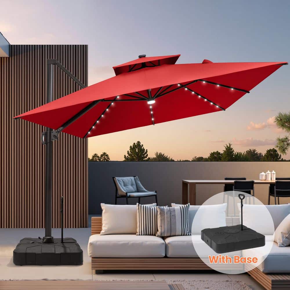 CLOUDFLY 11 ft. x 9 ft. Outdoor Cantilever Umbrella with Solar LED ...