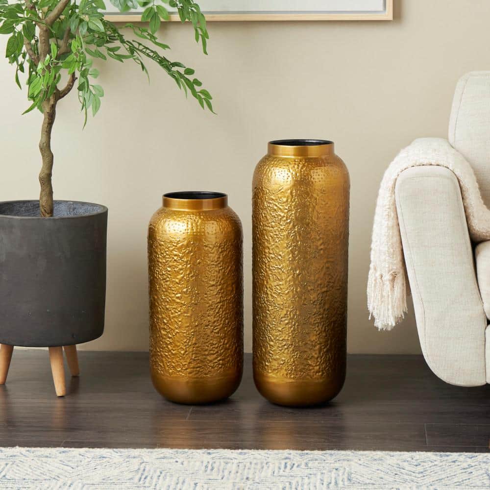 Litton Lane Gold Textured Hammered Metal Decorative Vase 046146 - The ...