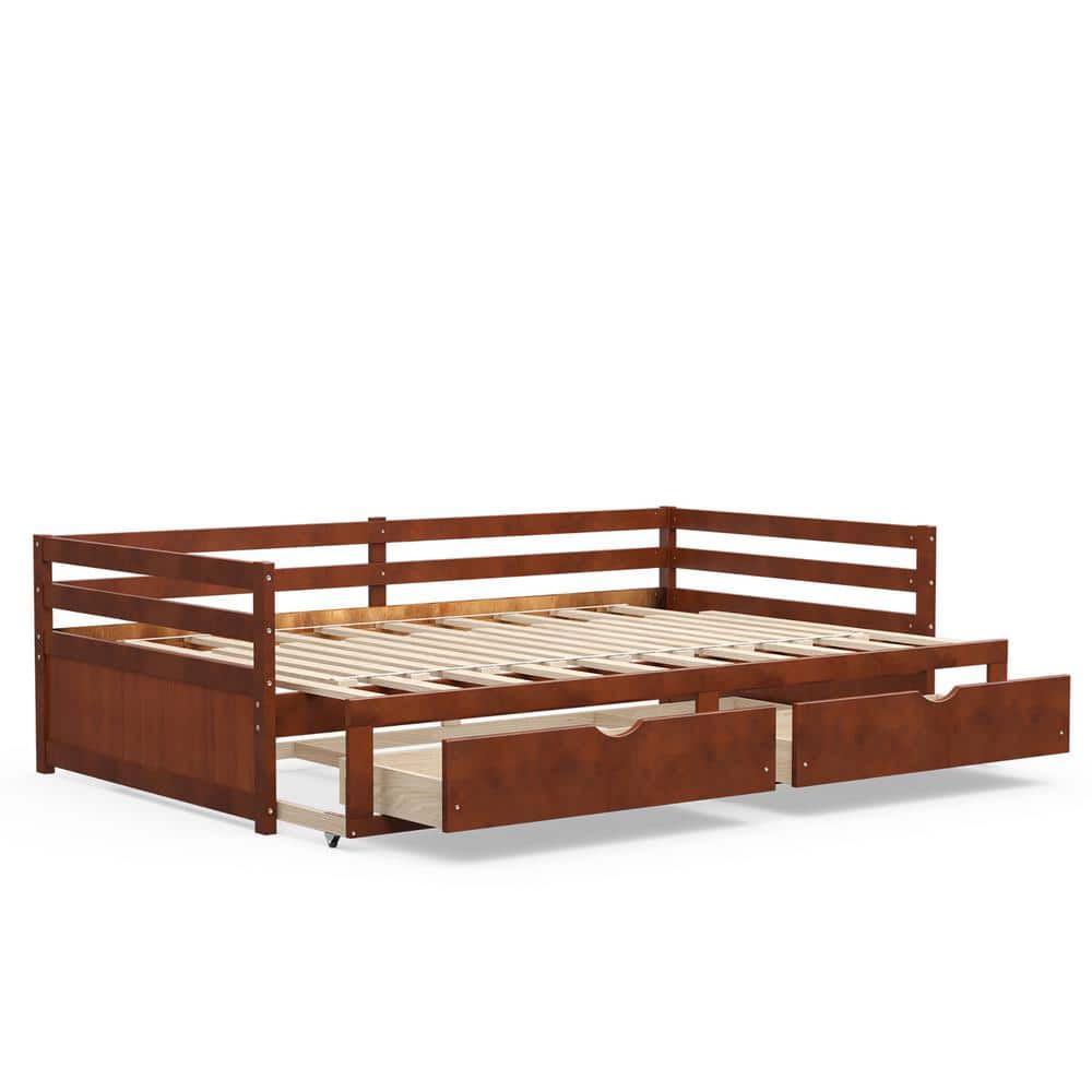 Costway Cherry Convertible Twin to King Daybed with 2-Drawers Wooden ...