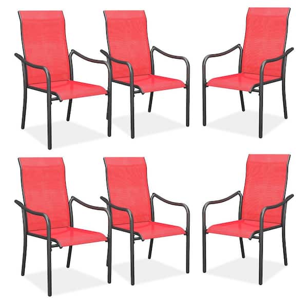 DIFY Red Stackable Patio Chairs with High Back, Outdoor Dining Chairs ...