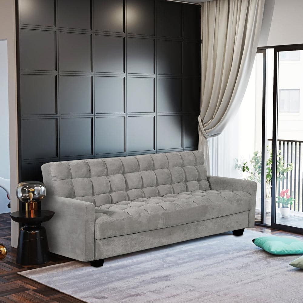 PRIMO INTERNATIONAL Penelope 85 in. Grey Sleeper Sofa Twin with Storage ...
