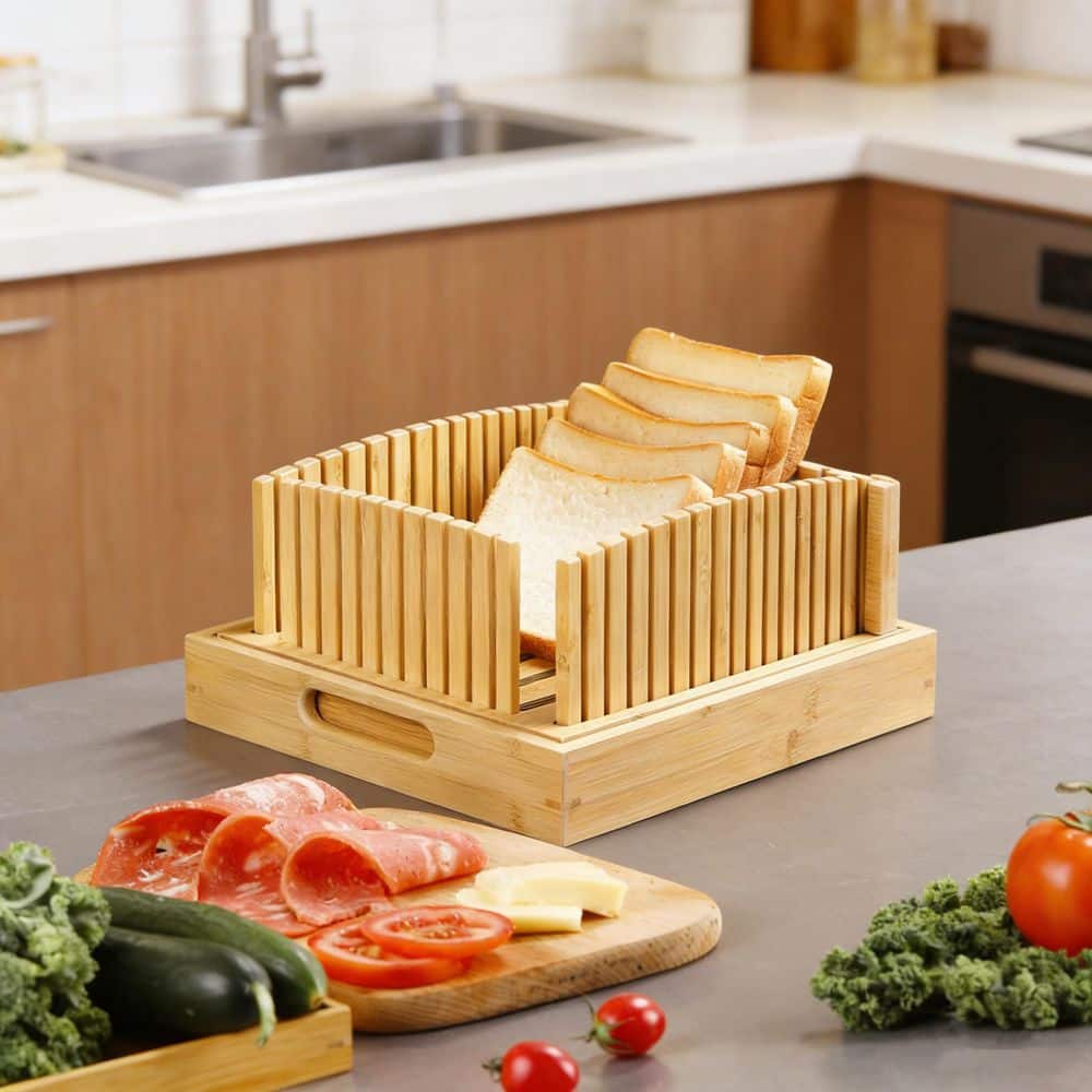 Anqtovp 10.5 in Wood Bread Slicing Guide Bamboo Bread Slicer, Stable ...