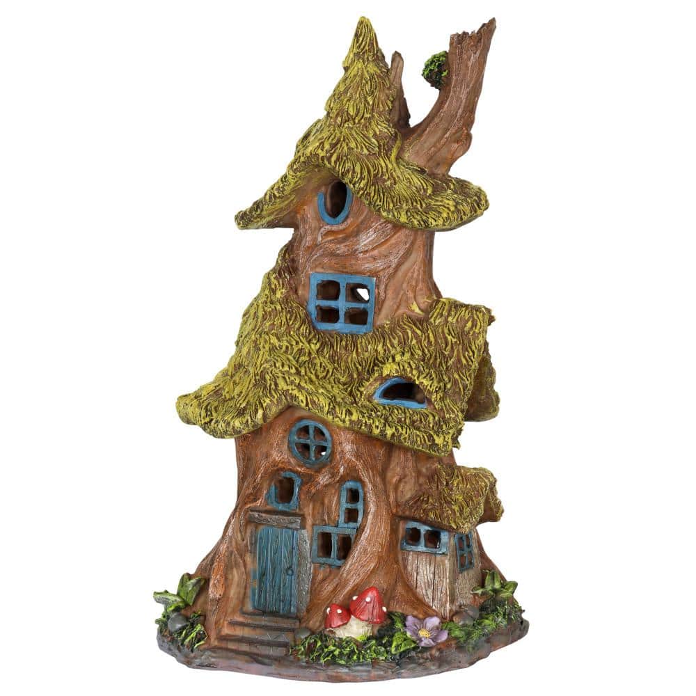 Exhart Solar Thatch Roof Fairy Tree House Statue 13677-RS - The Home Depot