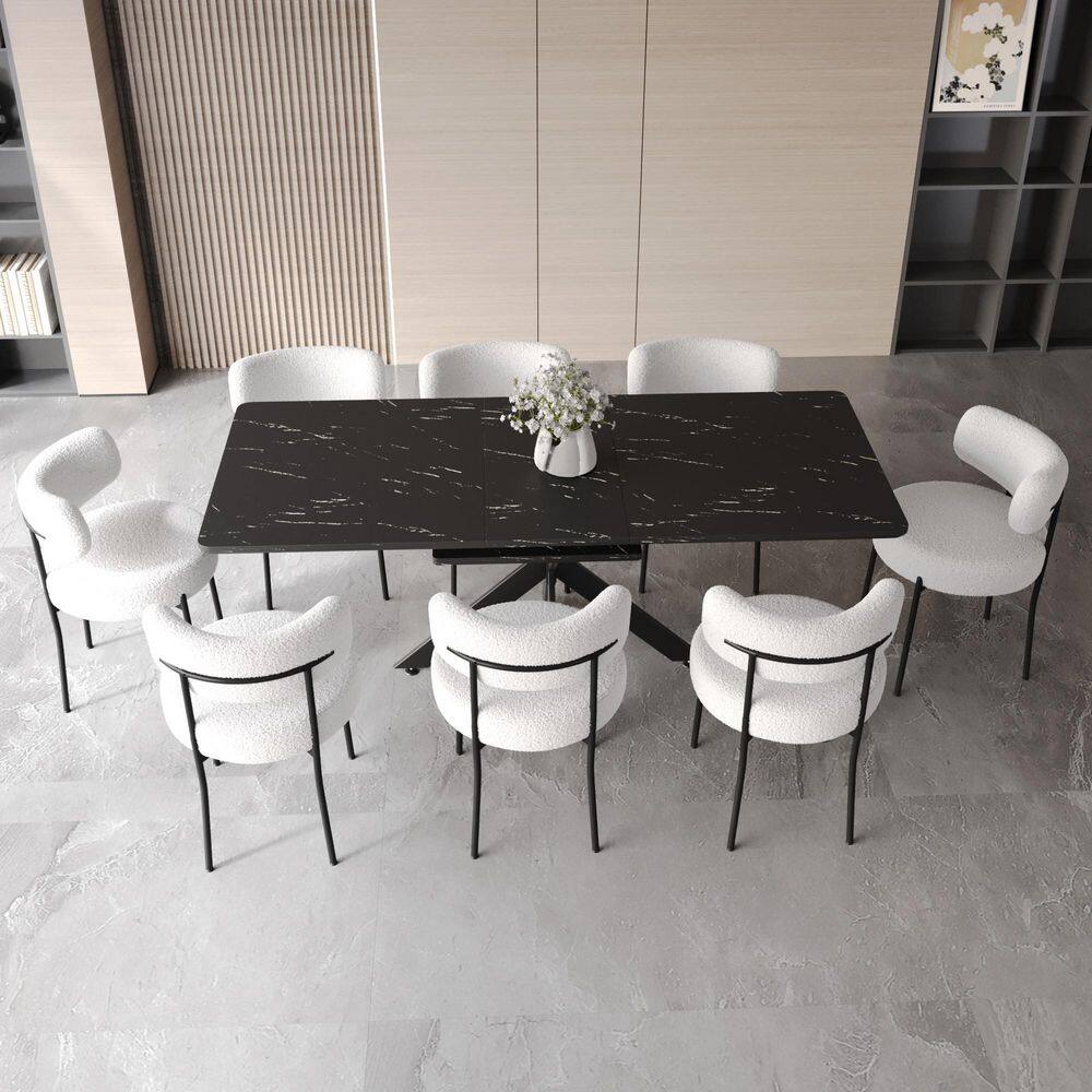 JEAREY 62.4 in. Extendable Dining Table Set for 8, with Black MDF Top ...