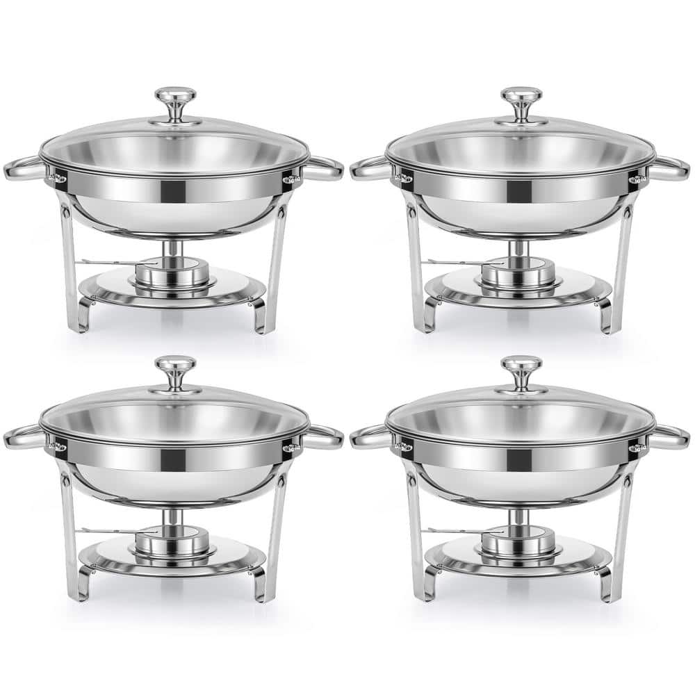 Wilprep 4-Pack 5 qt. Stainless Steel Round Chafing Dishes Buffet Set ...