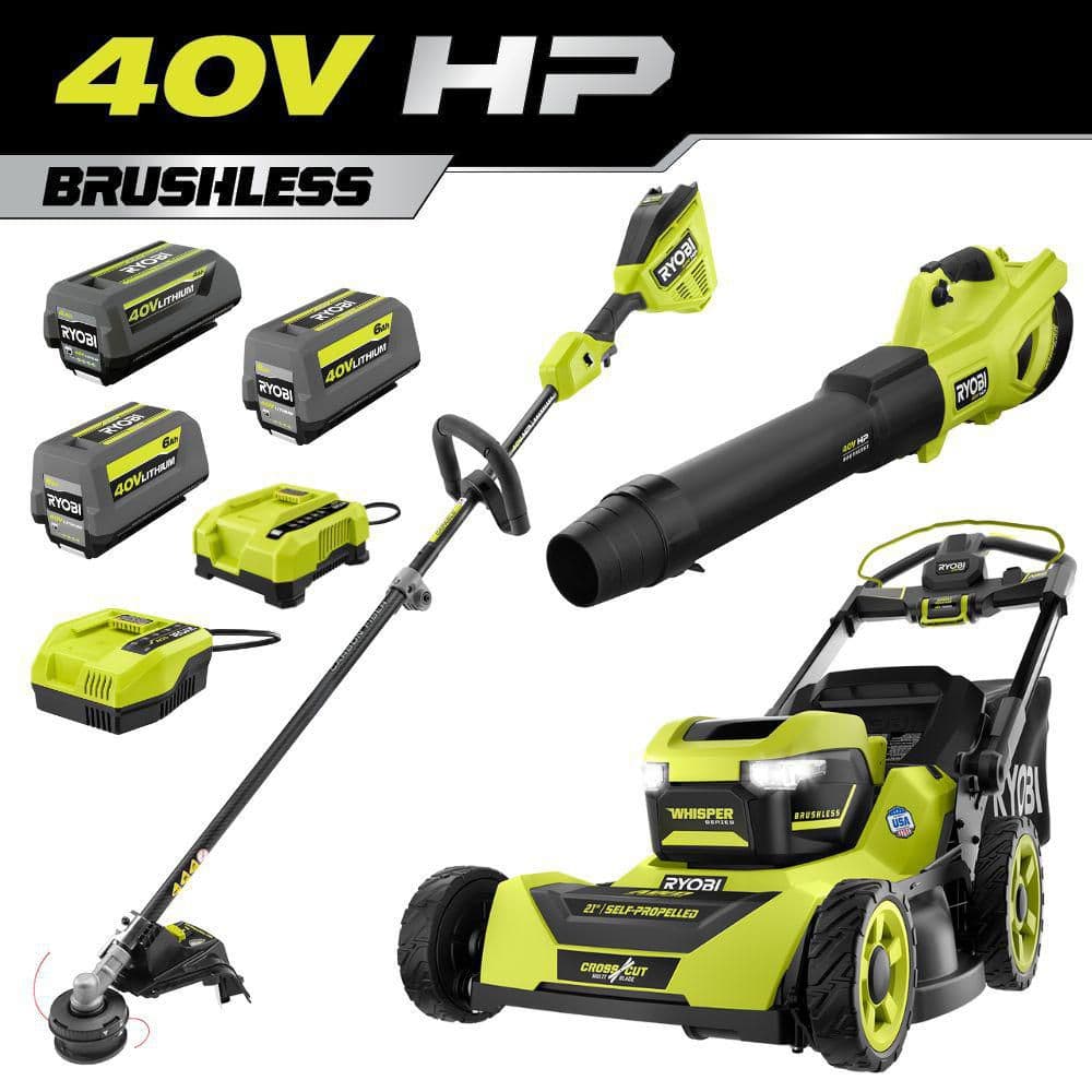 RYOBI 40V HP Brushless 21 in. Self-Propelled Lawn Mower, Blower ...