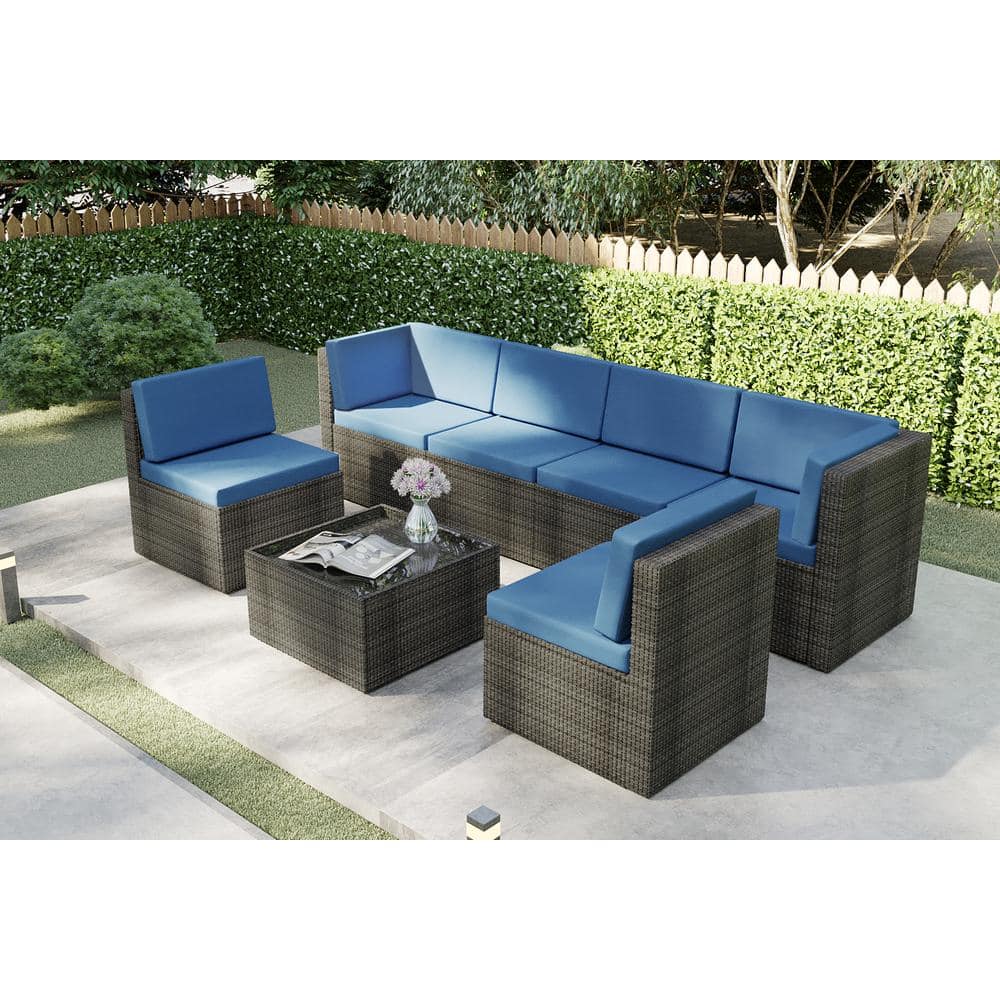 Uixe 7-Piece Rattan 6-Person Wicker Outdoor Sectional Seating Group ...