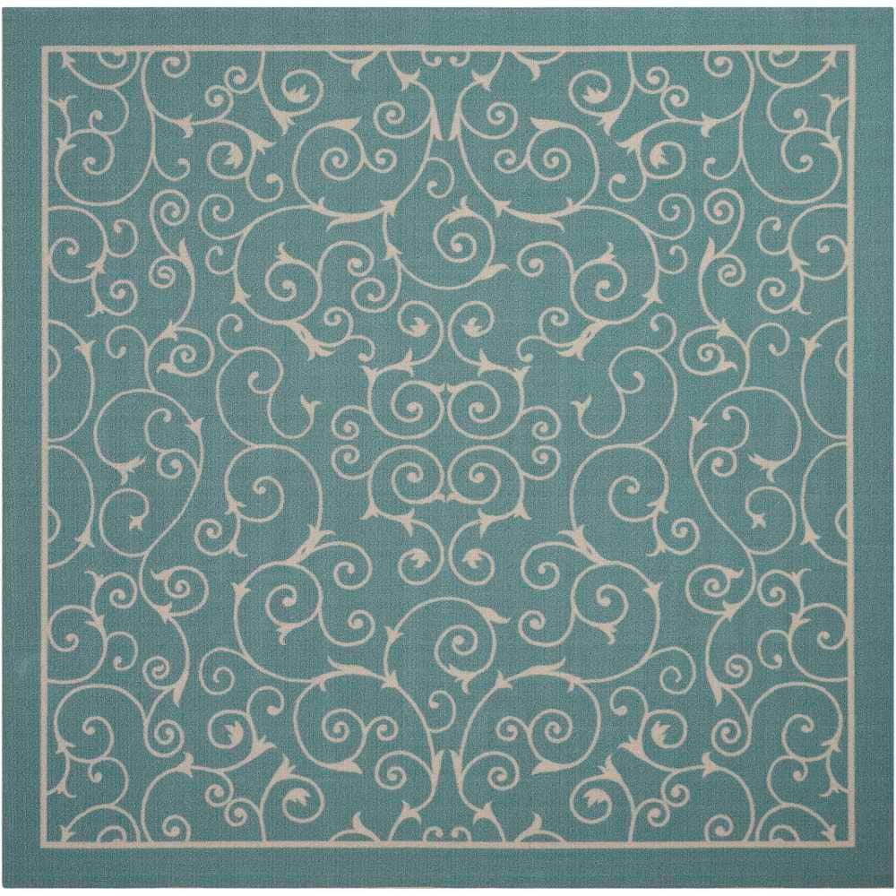 Nourison Home & Garden Light Blue 9 ft. x 9 ft. Bordered Transitional ...