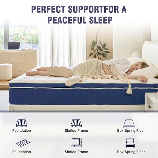 BedNew Hybrid Mattress Series King Medium Firm 12 in. Bed in a Box Mattress Pillow Top Pocket Spring SC01 12K The Home Depot