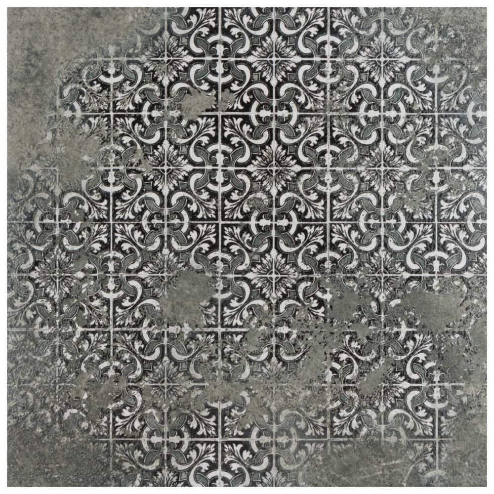 Merola Tile Antigua Deco Graphite 12-7/8 in. x 12-7/8 in. Porcelain ...