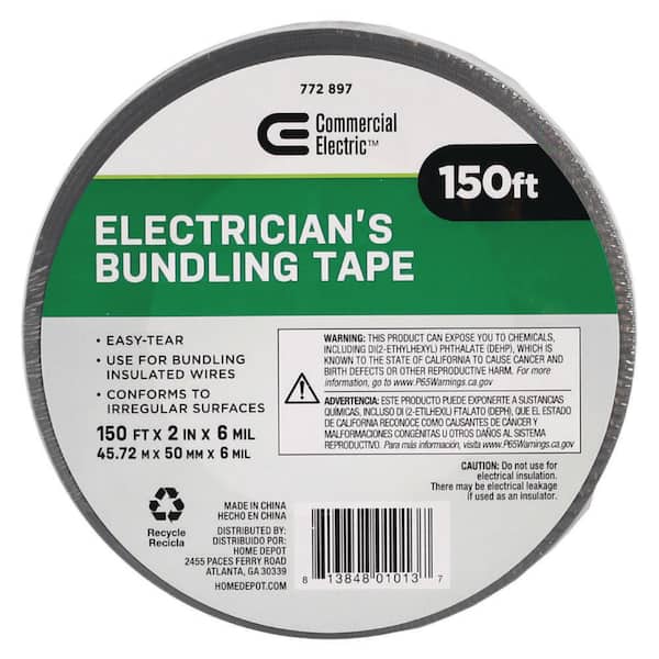 Commercial Electric 2 in. x 150 ft. Vinyl Bundling Electrical Tape Gray ...