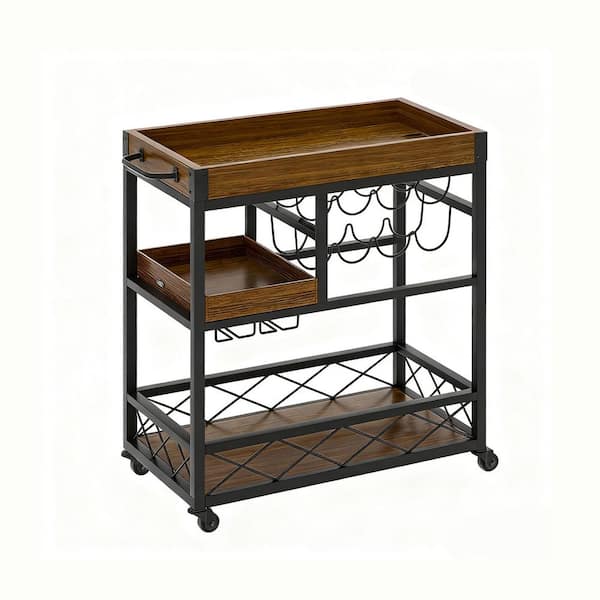 33 in. x 32 in. Brown Wood Outdoor Cart Industrial Mobile Kitchen ...