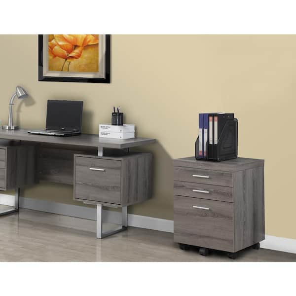 Monarch Specialties Home Office Furniture Dark Taupe Small Rolling 3 Drawer Wood Filing Storage Cabinet VM 7049 The Home Depot
