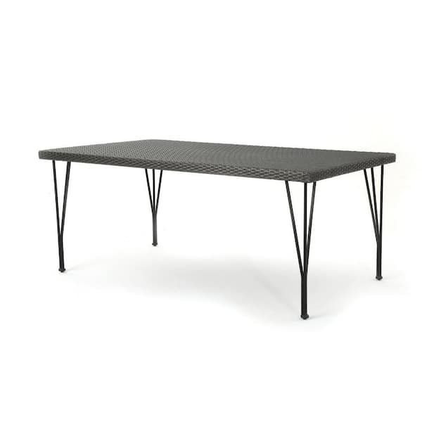 Benjara Gray Rectangle Wicker Outdoor Dining Table BM321584 - The Home ...