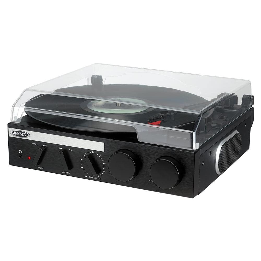 JENSEN 3-Speed Stereo Turntable Built-in Speakers HSJS230R - The Home Depot