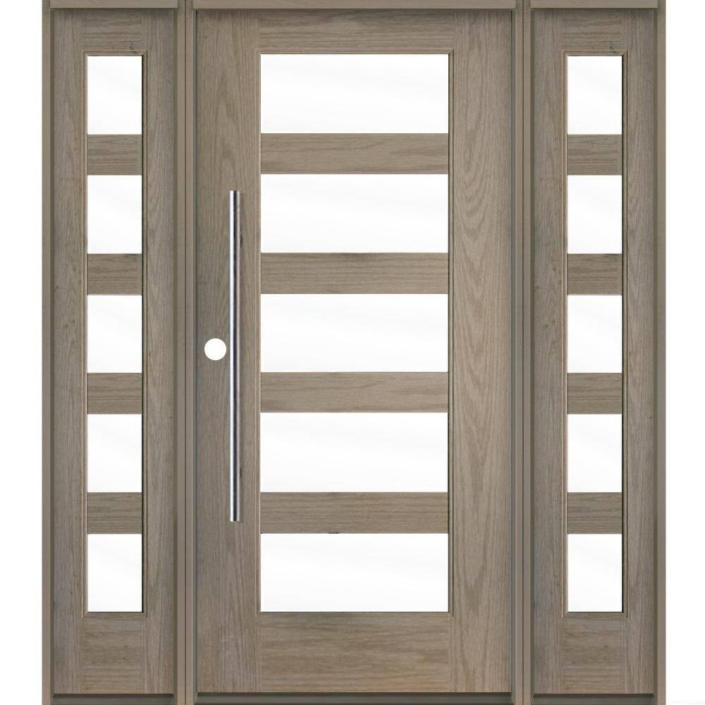 Krosswood Doors Faux Pivot 64 in. x 79 in. Right-Hand/Inswing 5-Lite ...