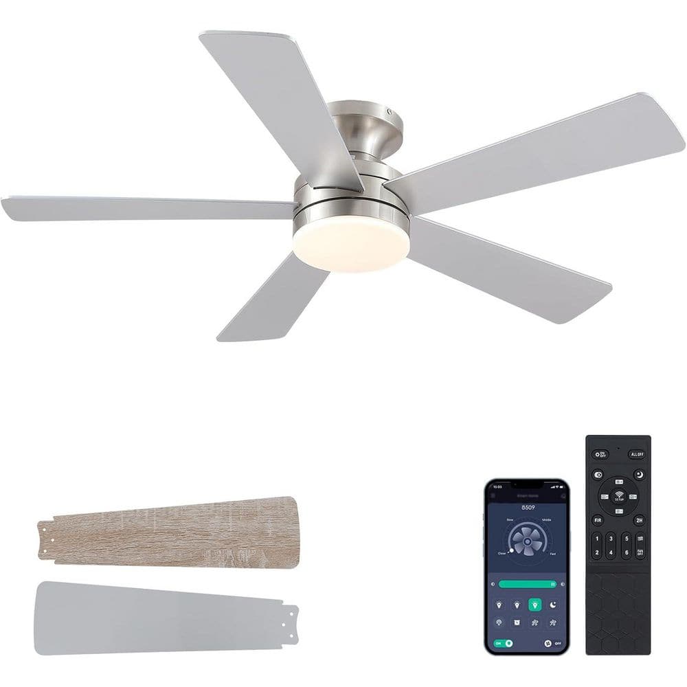 Kviflon 46 in. Indoor/Outdoor Flush Mount Gray Ceiling Fan with ...